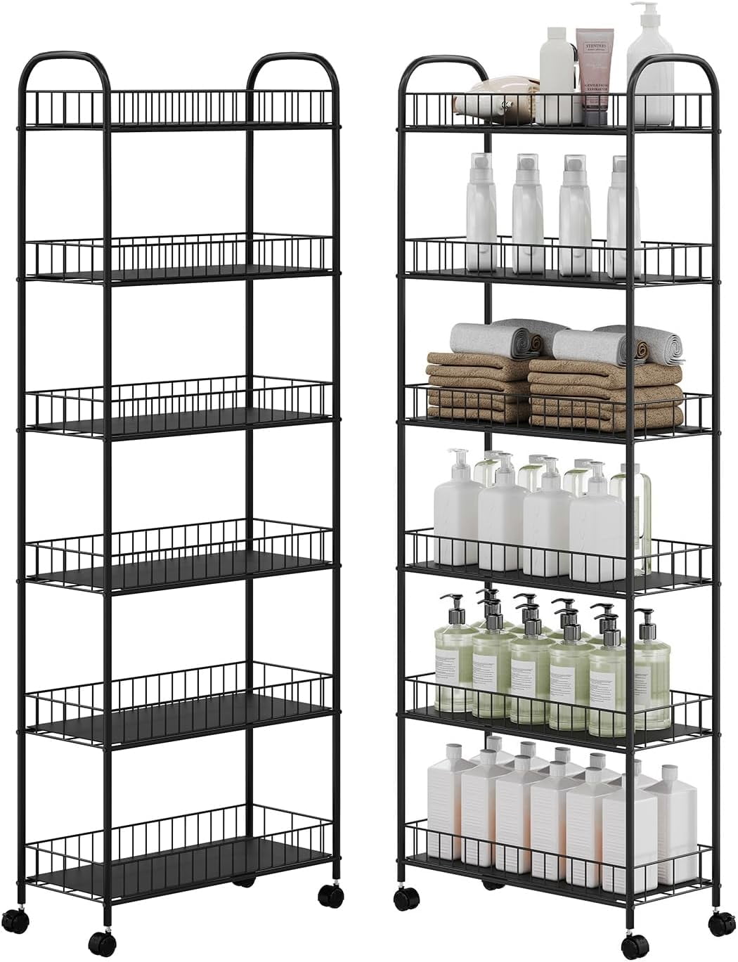 6 Tier 10in Slim Rolling Storage Cart, Mobile Shelving Unit with Wheels ...