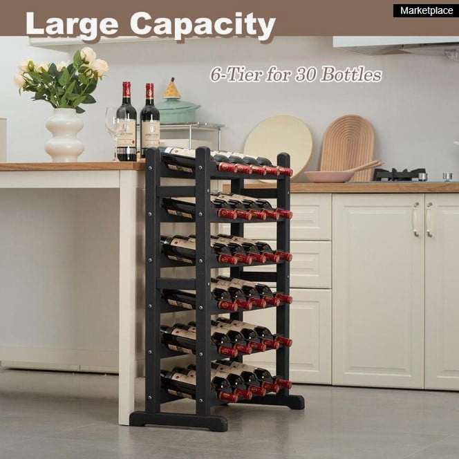 6-Tier 30 Bottle HDPE Wine Rack Wine Cellar Wine Kitchen Shelf Display ...