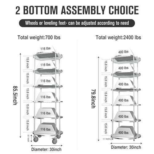 6 Tier 30in Diameter Round Shelving Unit, 2400lbs NSF Corner Wire ...