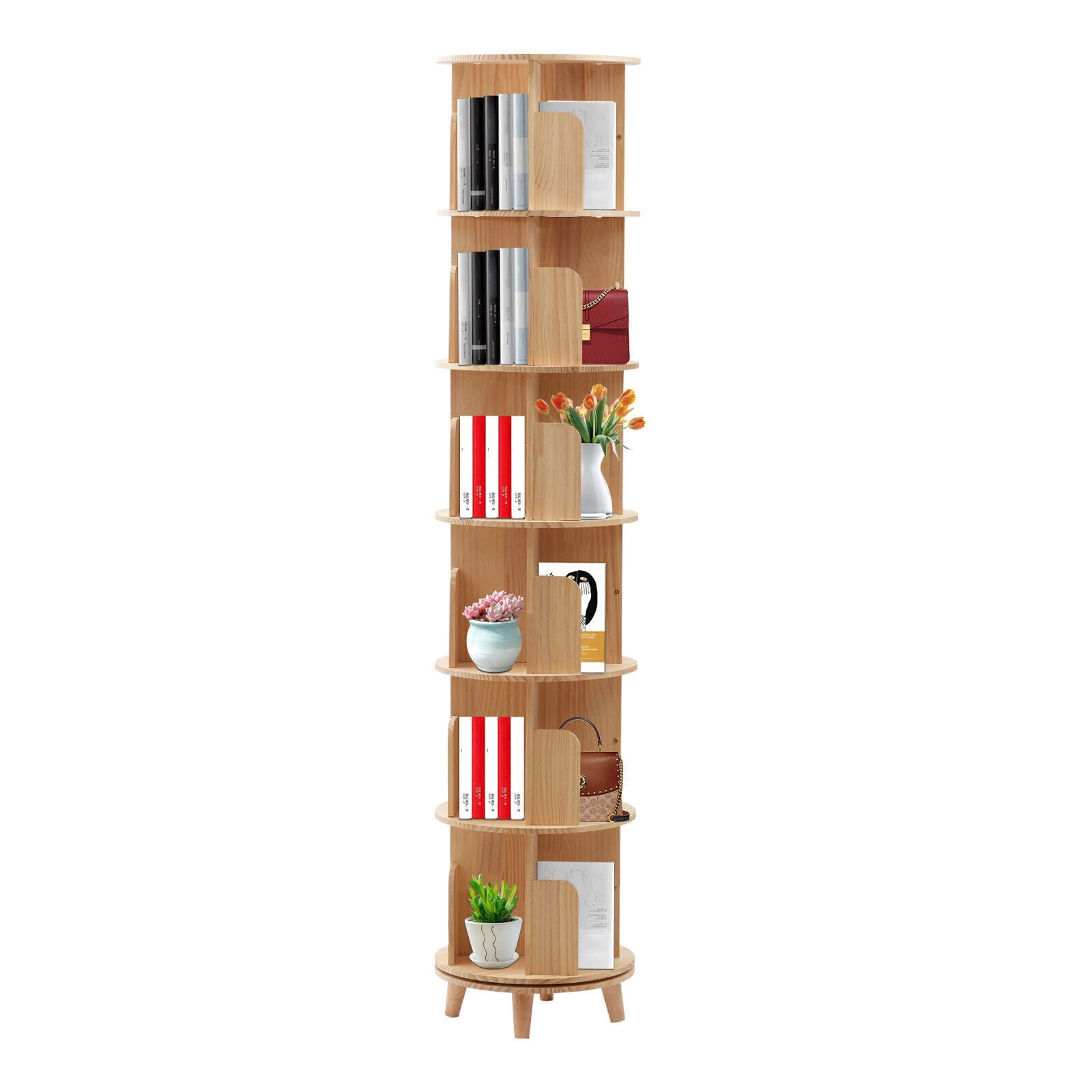 6-Tier 360°Rotating Bookshelf Display, Floor Standing Tall Bookcase ...