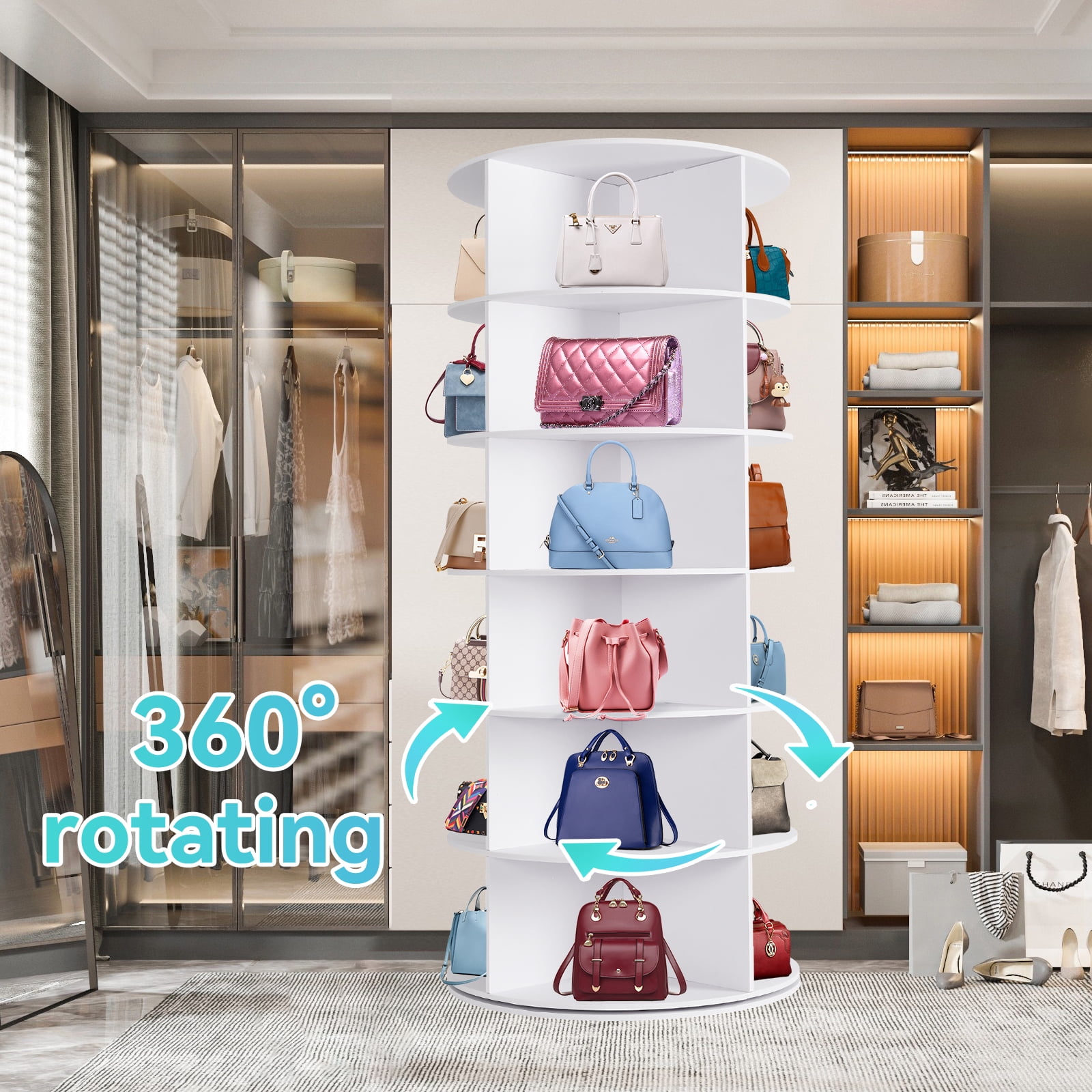 6-Tier 360° Rotating Shoe Rack, Spinning Shoe Organizer Carousel, Free ...