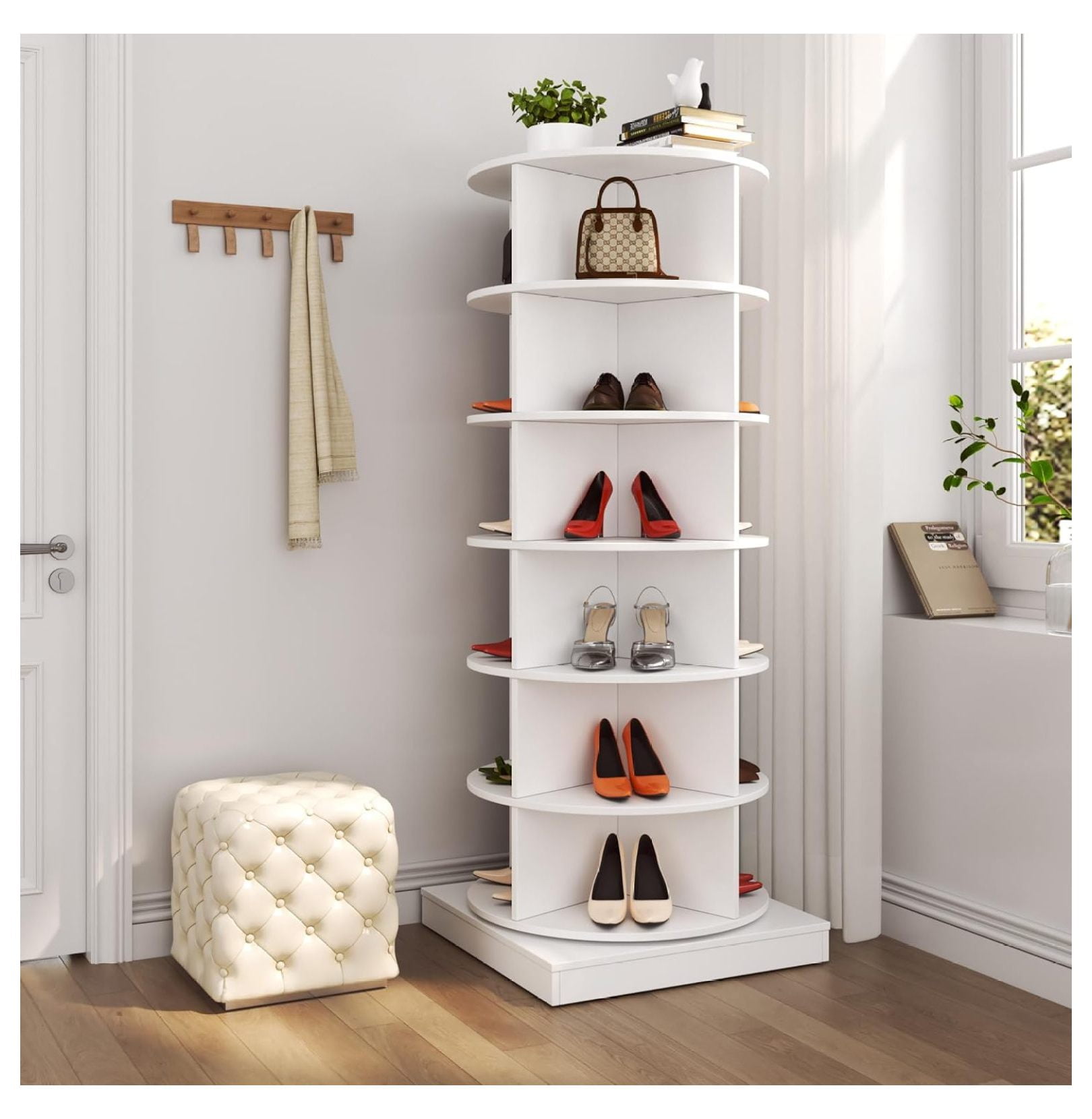 6 Tier 360 Rotating Shoe Rack Tower for Entryway Spinning Shoe Display ...