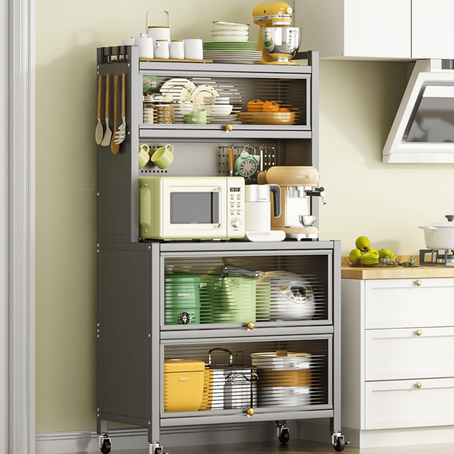 6 Tier 63" Kitchen Appliance Storage Appliance Cabinet Bakers Rack with ...