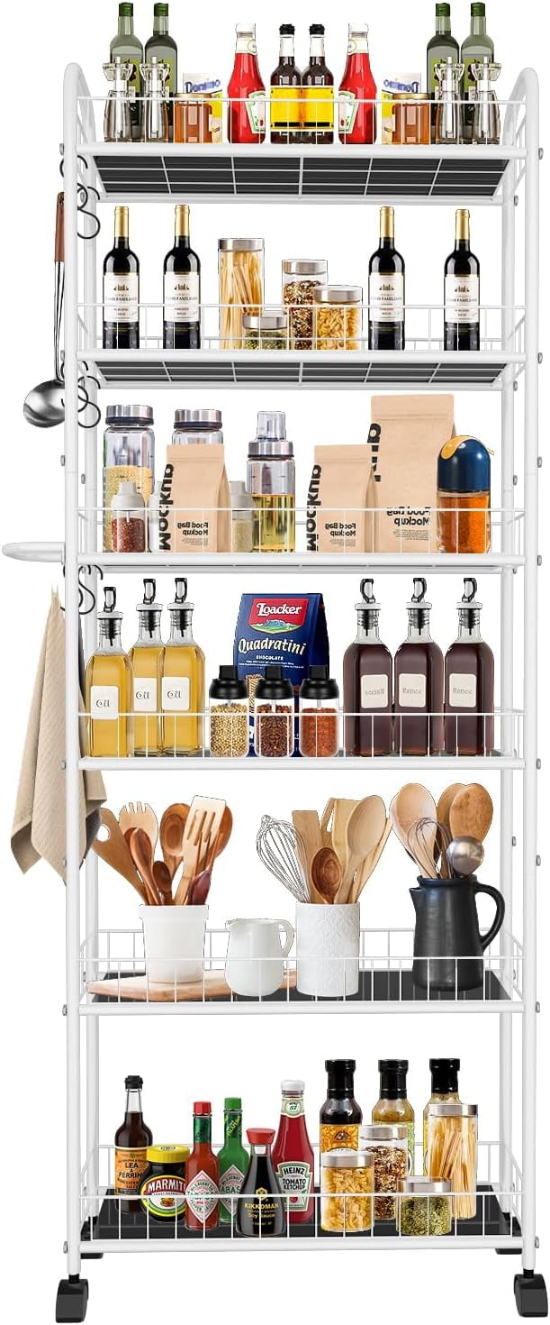 6 Tier 6in Slim Rolling Storage Cart, Mobile Shelving Unit with Wheels ...