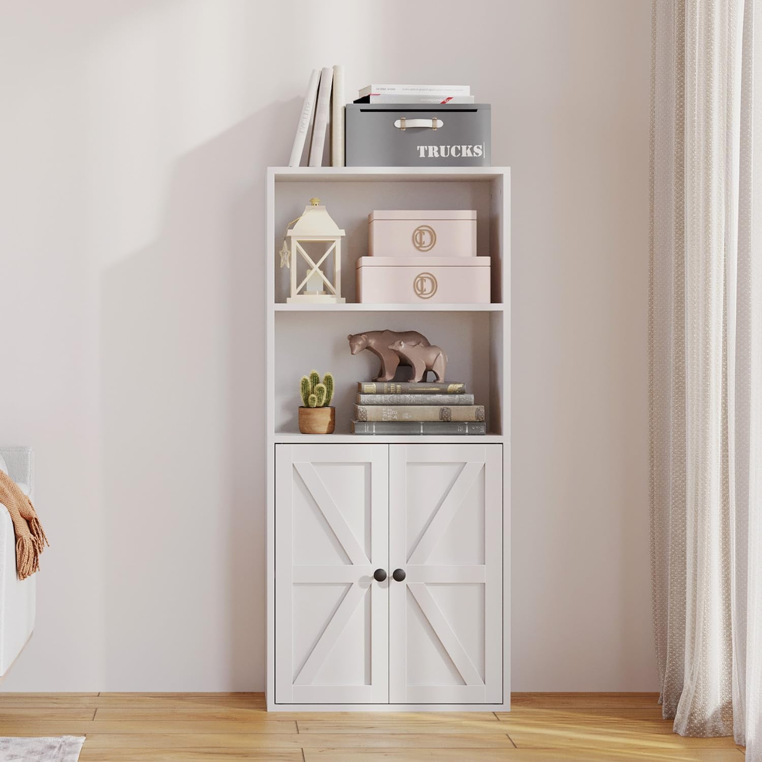 6 Tier 71" Tall Wooden Bookshelf&Bookcase with Doors Storage Shelves ...