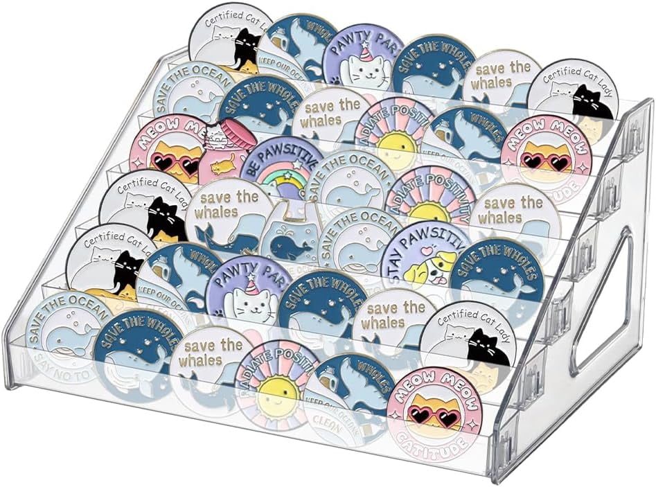 6-Tier Acrylic Badge Display Risers Stands Coins Minifigures Tiered ...