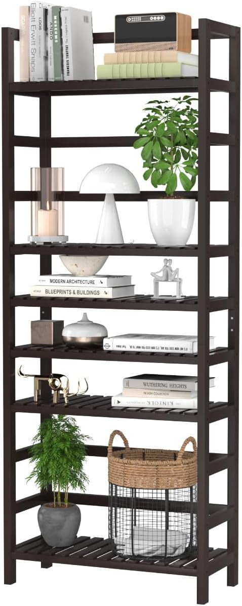 6-Tier Adjustable Bookshelves and Bookcases Bamboo Shelf Shallow Book ...