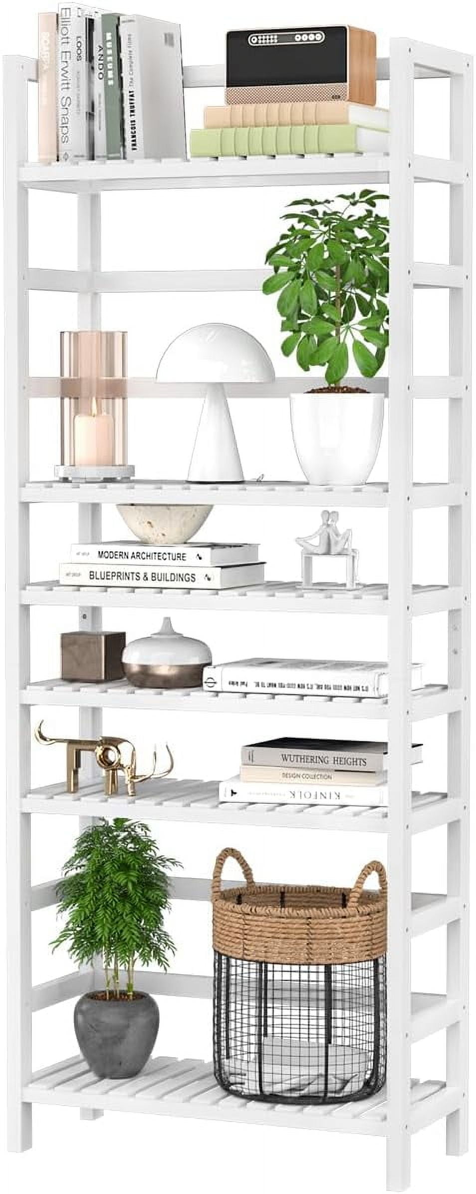 6-Tier Adjustable Bookshelves and Bookcases Bamboo Shelf Shallow Book ...