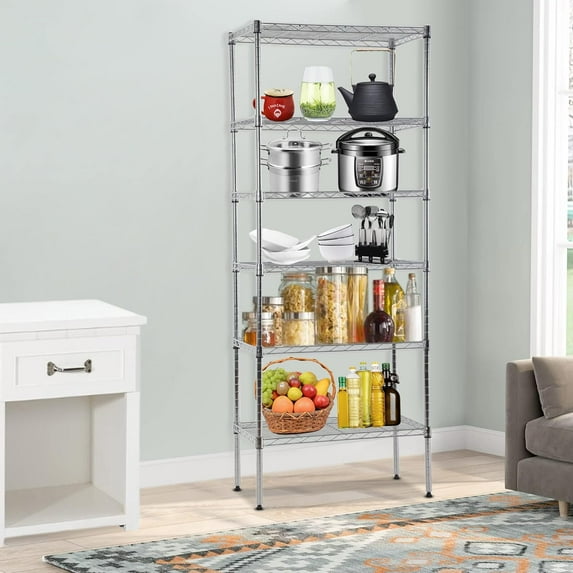 6-Tier Adjustable Metal Storage Shelves, Wire Shelving Unit, Heavy Duty ...