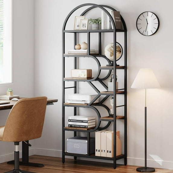 6-Tier Arched Bookshelf, 82" Tall Modern Bookcase with Geometric Metal ...