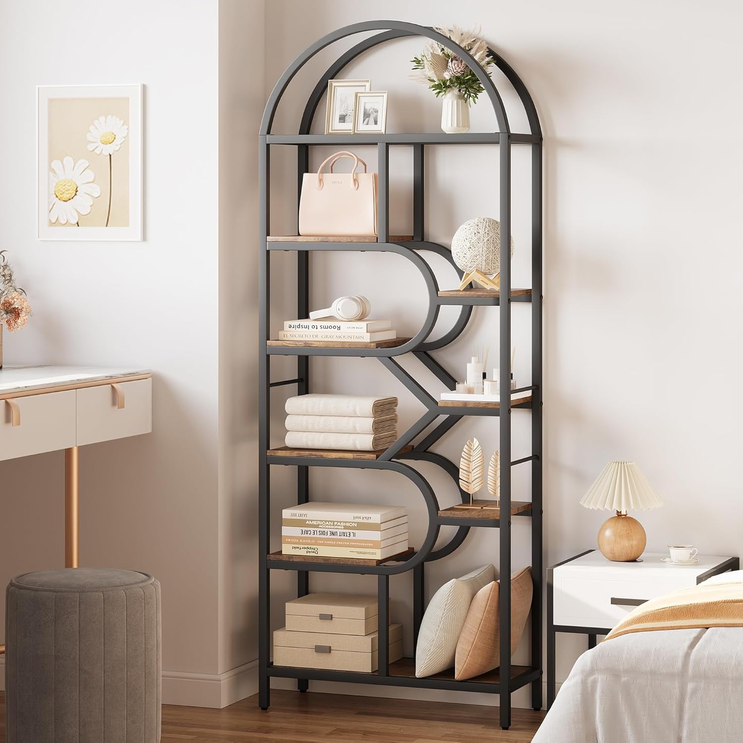 6-Tier Arched Geometric Bookshelf, 81.7" Tall Modern Display Shelf with ...