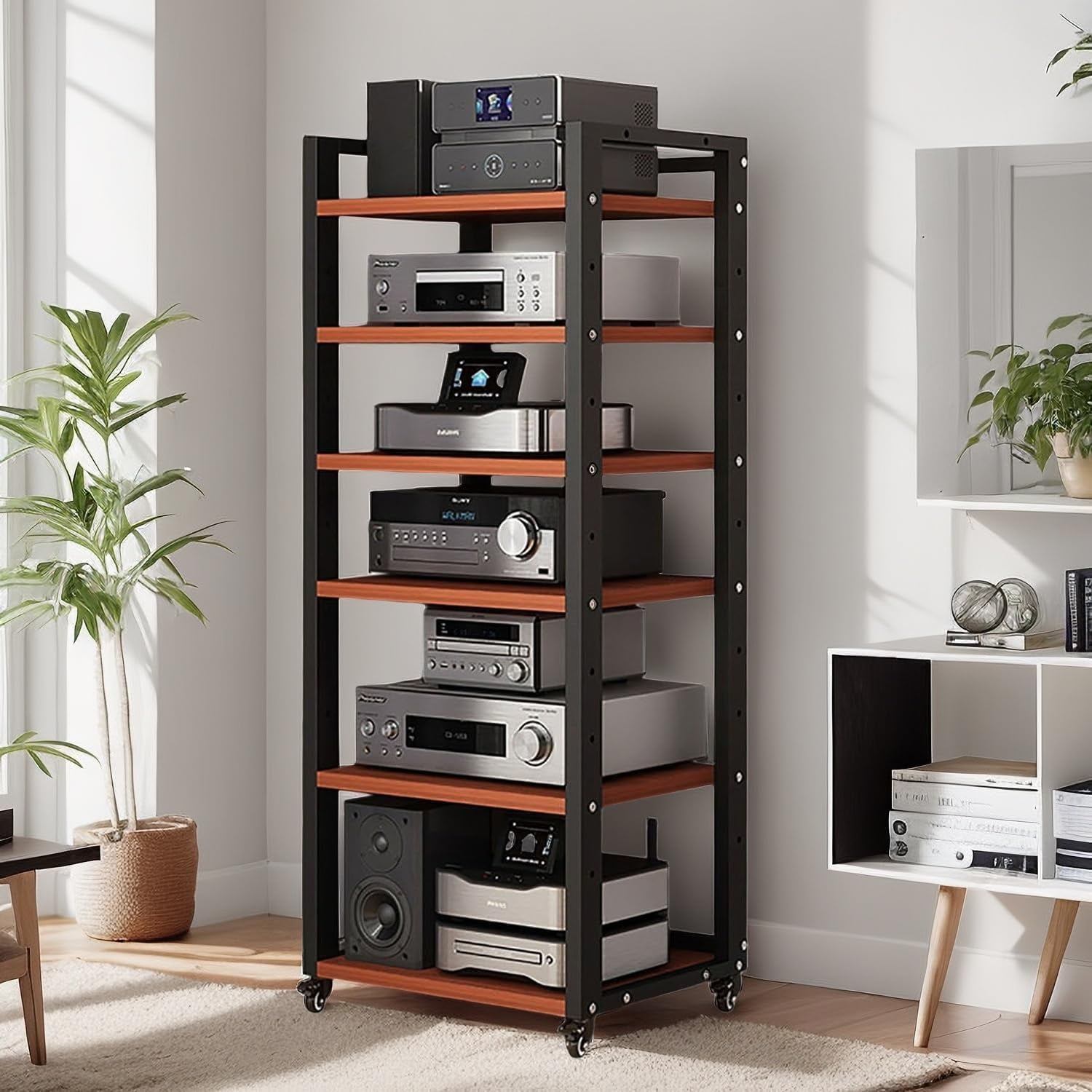 6 Tier Audio Rack Tower, Corner TV Console and AV Media Components ...