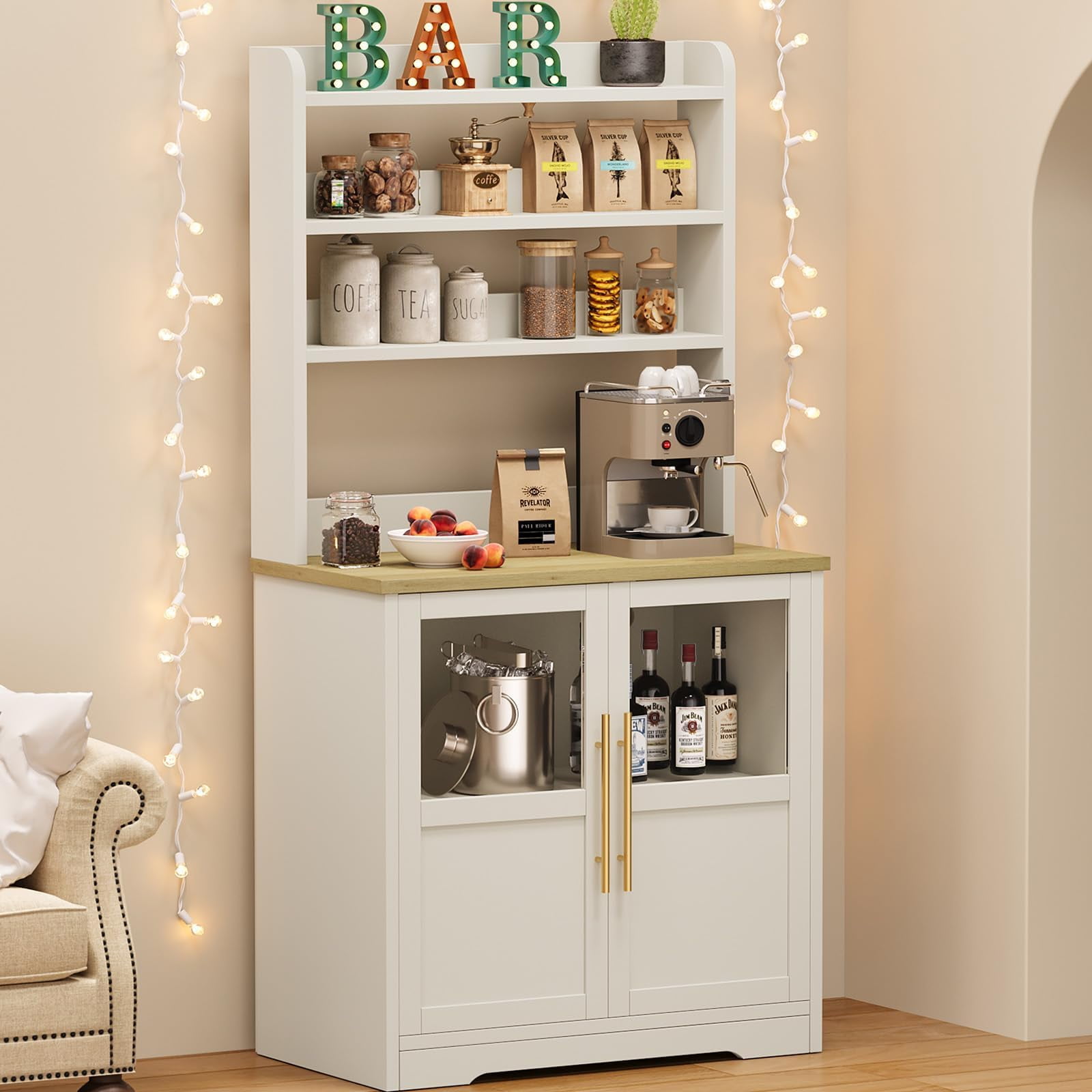 6 Tier Baking Shelf with Power Outlet with Storage in Small Farmhouse ...