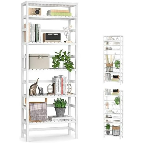 6-Tier Bamboo Bookshelves and Bookcases, Adjustable 63.4”Tall Shallow ...