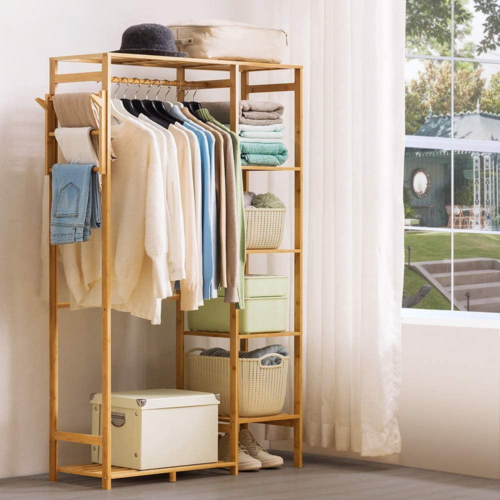 Garment Rack 6 Tier Storage Shelves Clothes Hanging Stand with Side ...