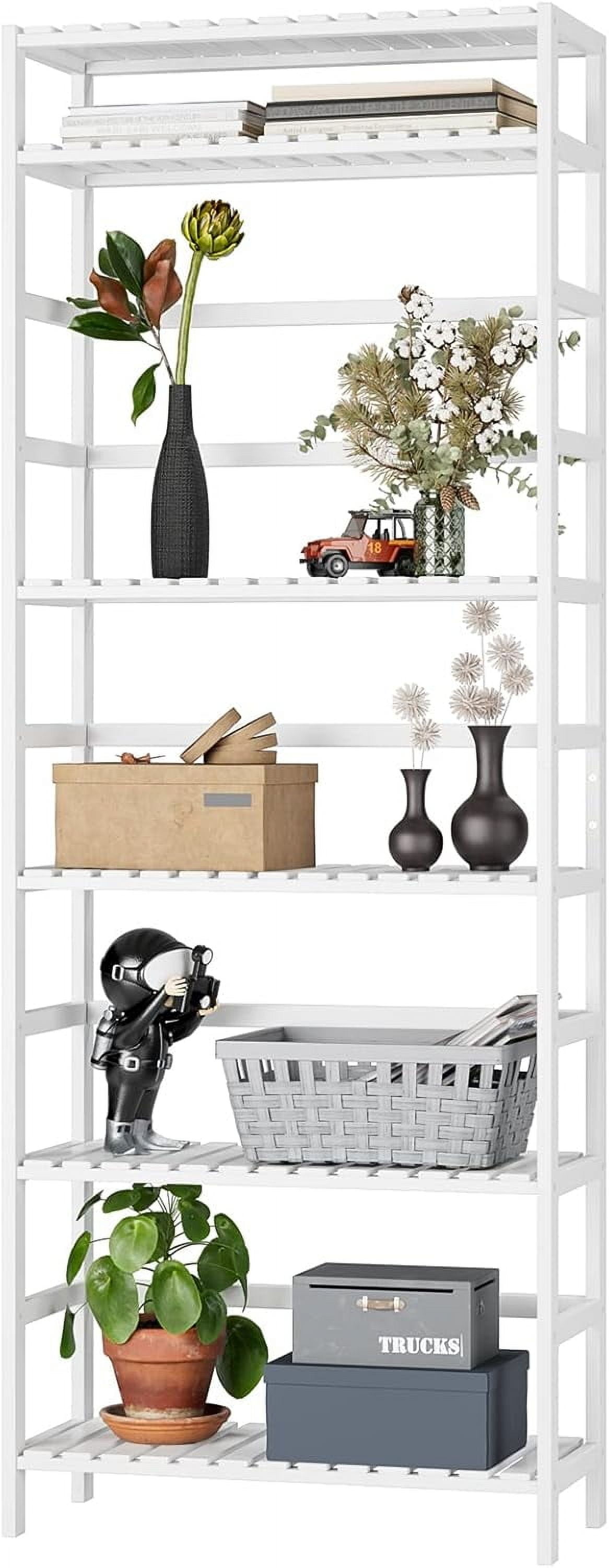 6-Tier Bamboo Shelf, Bamboo Bookcase with Adjustable Shelves, Free ...