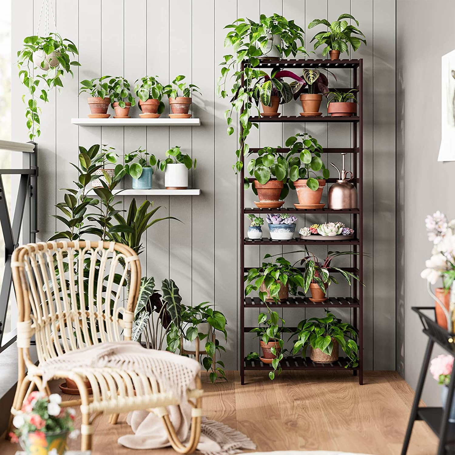 6-Tier Bamboo Shelf, Bamboo Bookcase with Adjustable Shelves, Free ...