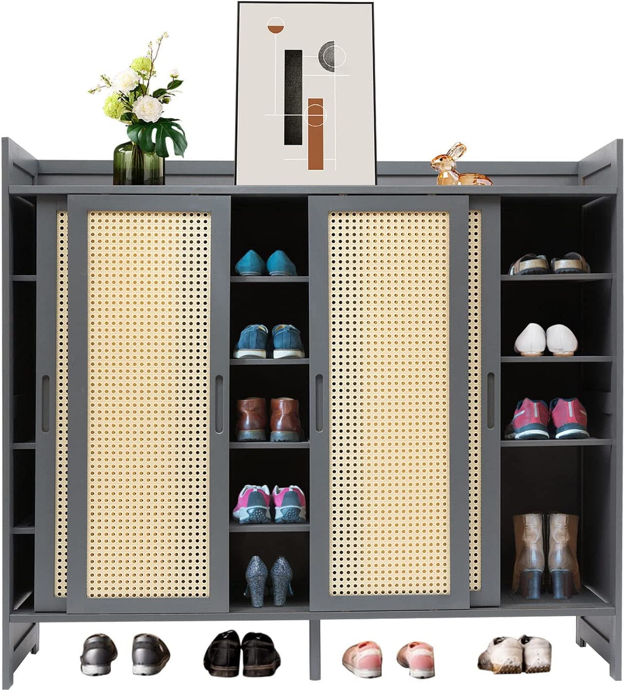 6 Tier Bamboo Shoe Cabinet Storage Organizer, Free Standing Enclosed ...