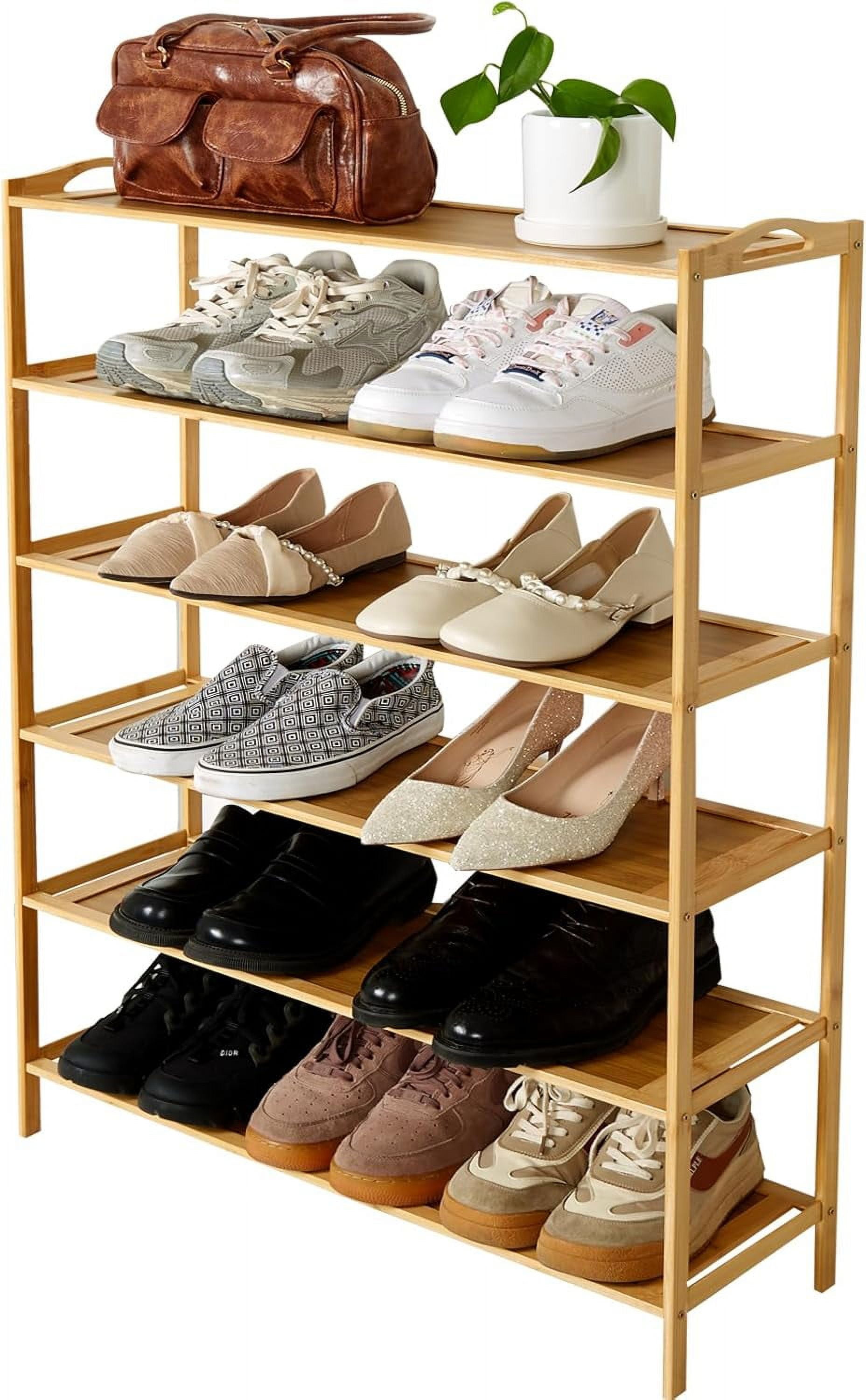 6 Tier Bamboo Shoe Rack for Closet, Free Standing Shoe Racks, Stackable ...