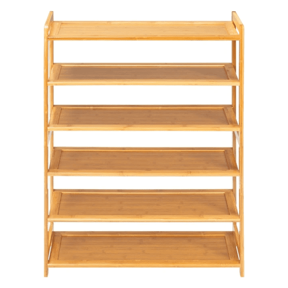 6-Tier Bamboo Shoe Rack, Freestanding Wooden Shoe Organizer for ...