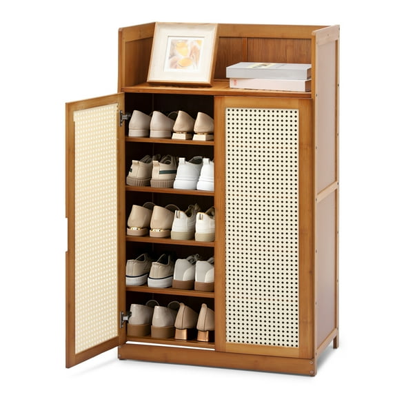 6-Tier Bamboo Shoe Rack Storage 34.5" Sneakers Organizer w/Plastic ...