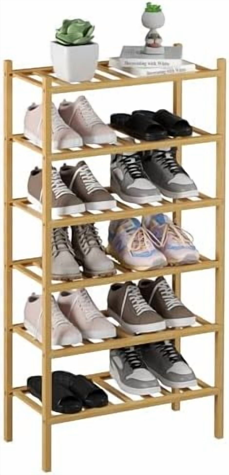 6-Tier Bamboo Small Shoe Rack, Free Standing Wood Shoe Shelf Storage ...