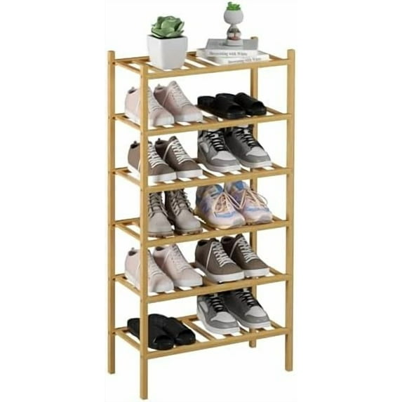 6-Tier Bamboo Small Shoe Rack, Free Standing Wood Shoe Shelf Storage ...