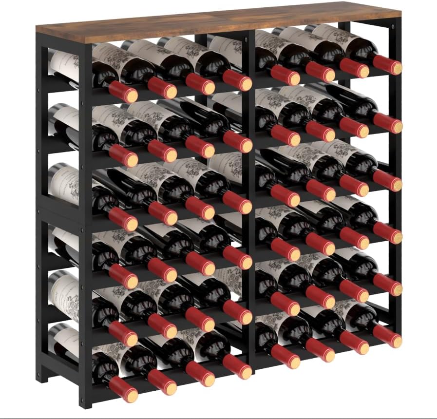 6 Tier Bamboo Wine Rack with Table Top, Freestanding 48-Bottle Wine ...