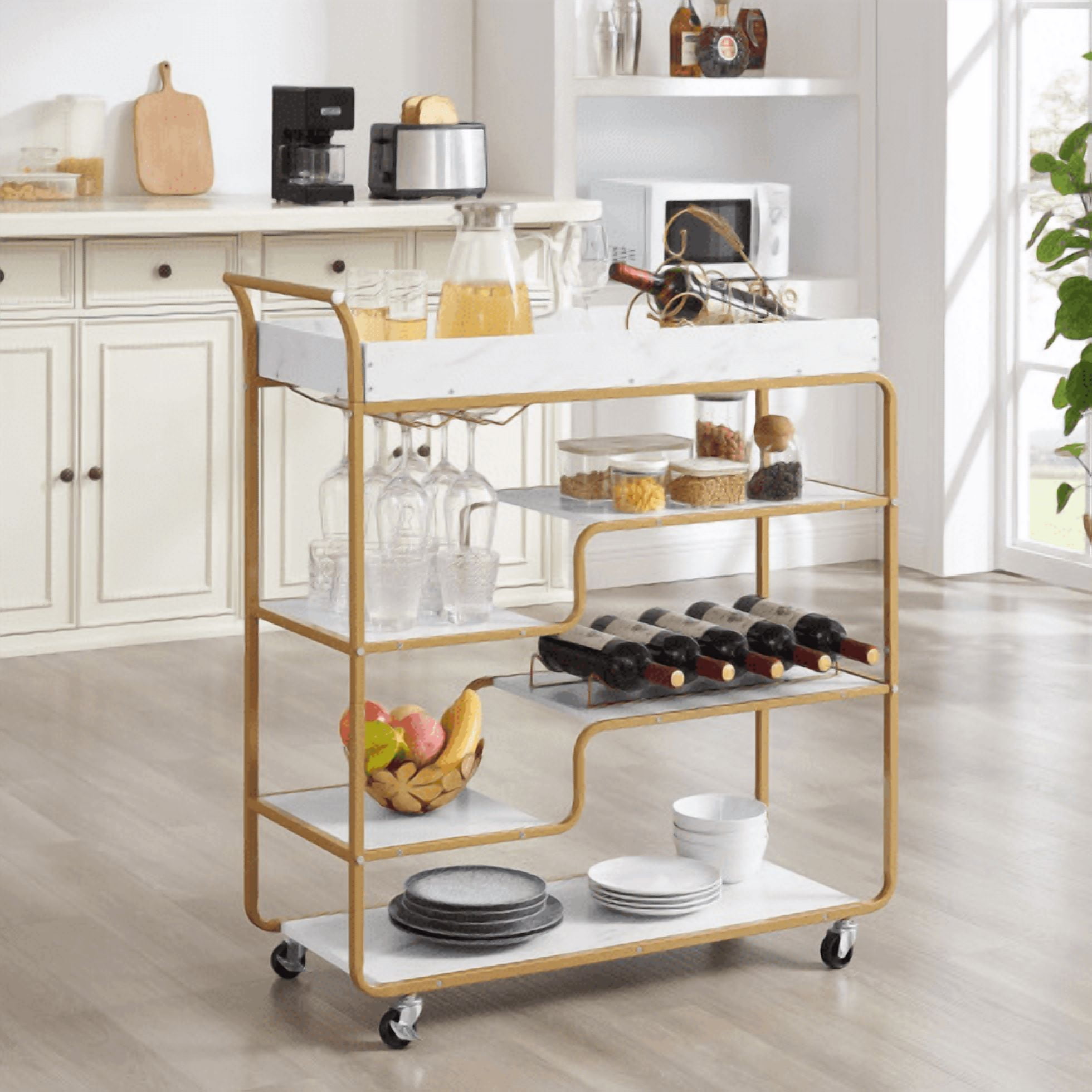 6-Tier Bar Cart, Slide Bar Serving Cart, Retro Style Wine Cart For ...