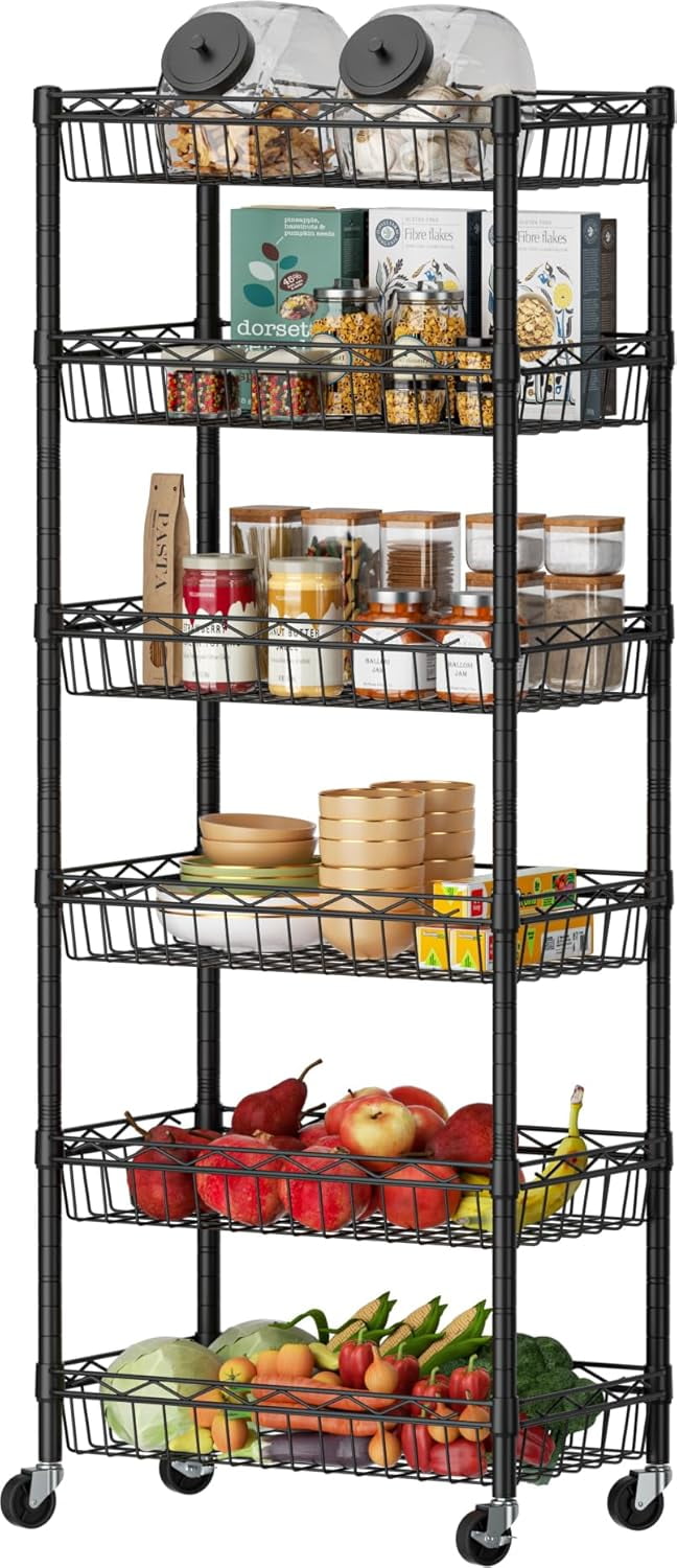 6 Tier Basket Shelf Wire Shelving Unit Adjustable Storage Shelves Big ...