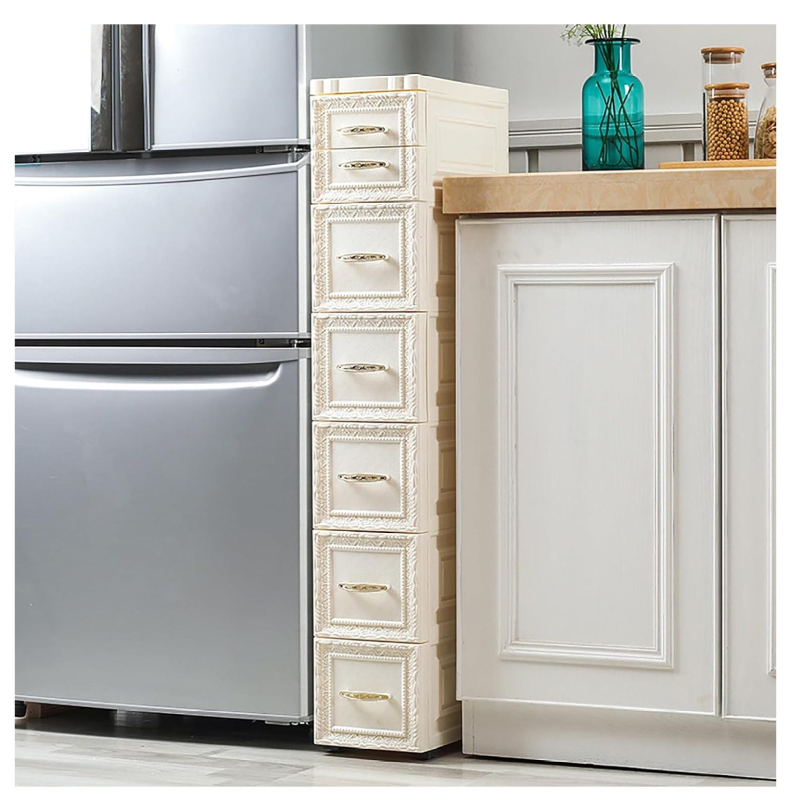 6 Tier Bathroom Floor Cabinet, Vertical Storage with Wheel, Large ...