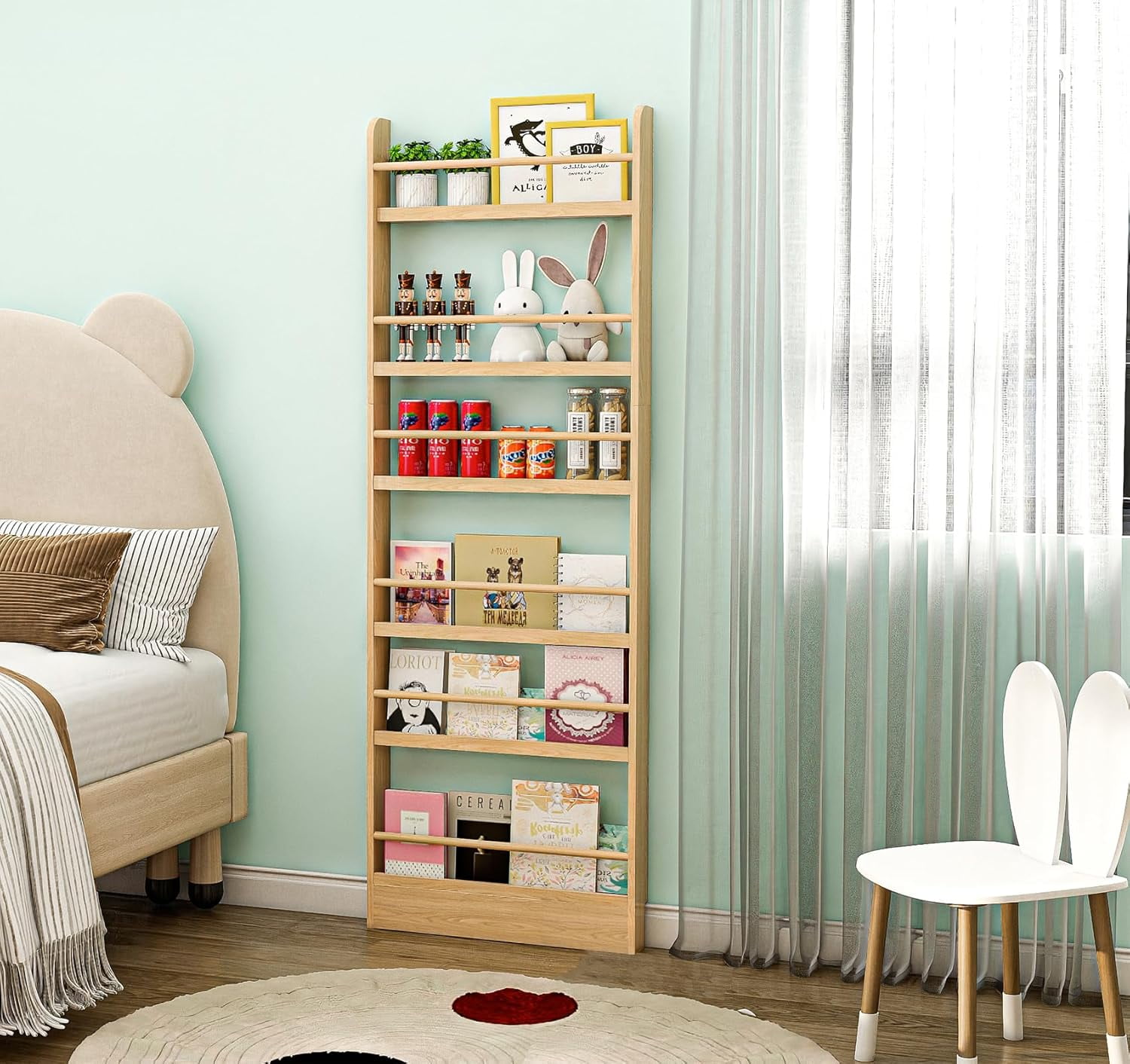 6 Tier Behind The Door Bookshelf, Kids Bookcase Rack Wall Wooden Book ...