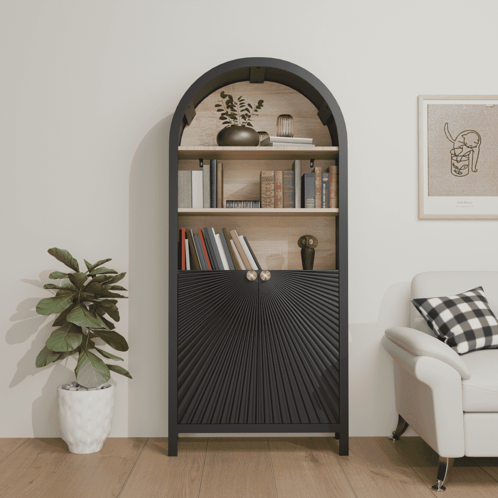 6-Tier Black Arched Bookshelf, 61" Tall Arched Bookcase with Storage ...