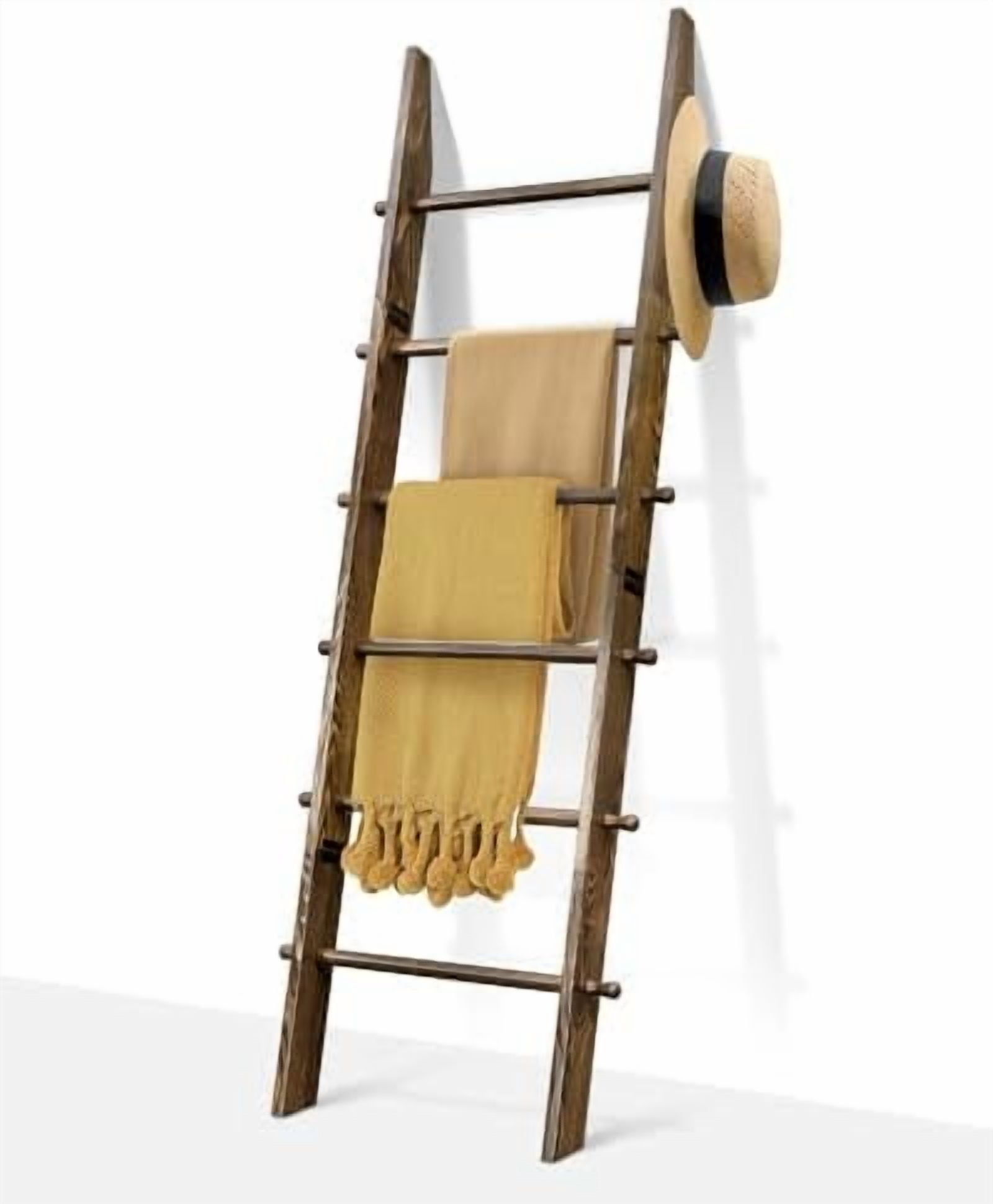 6-Tier Blanket Ladder with Hanging Knobs,5.5 Ft Wall Leaning Blanket ...