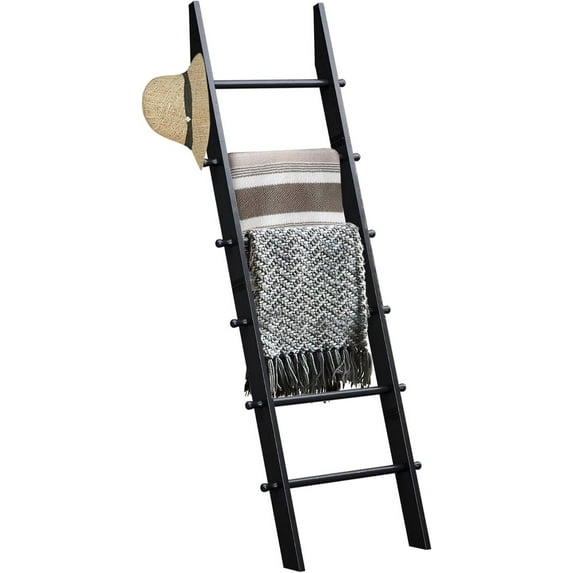 6-Tier Blanket Ladder with Hanging Knobs 5.5 Ft Wall Leaning Blanket ...