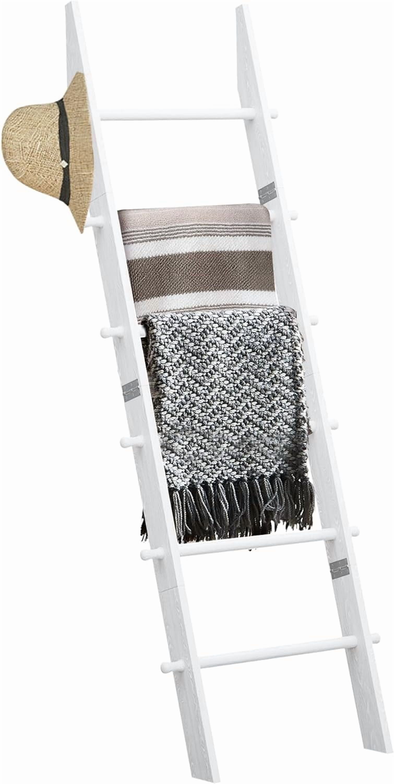 6-Tier Blanket Ladder with Hanging Knobs,5.5 Ft Wall Leaning Blanket ...