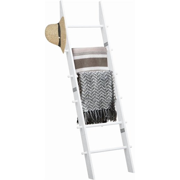 6-Tier Blanket Ladder with Hanging Knobs,5.5 Ft Wall Leaning Blanket ...