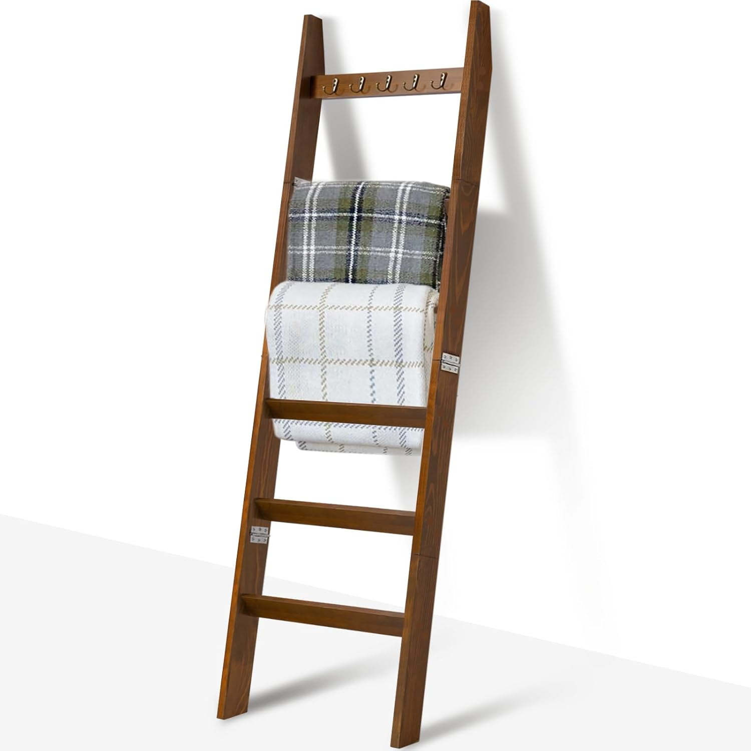6-Tier Blanket Ladder with Hooks, 5.4 Ft Wall Leaning Blanket Ladders ...