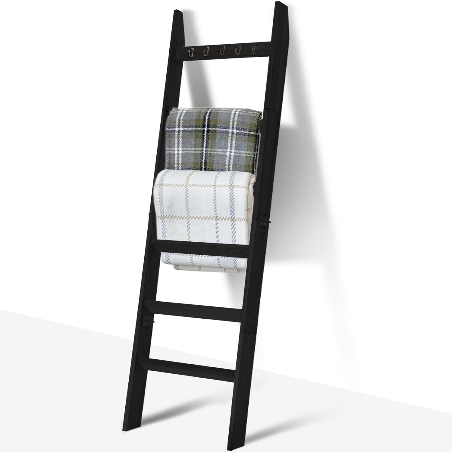 6-Tier Blanket Ladder with Hooks, 5.4 Ft Wall Leaning Blanket Ladders ...