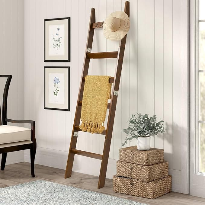 6-Tier Blanket Ladder for Living Room and Bedroom,5.4 Ft Wall Leaning ...