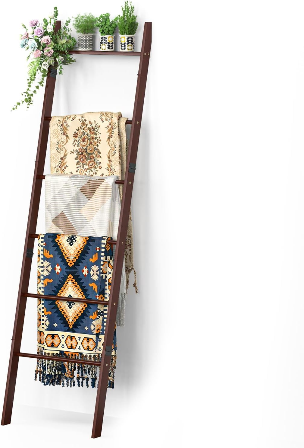 6-Tier Blanket Ladder for Living Room, Blanket Quilt Ladder Rack Rustic ...