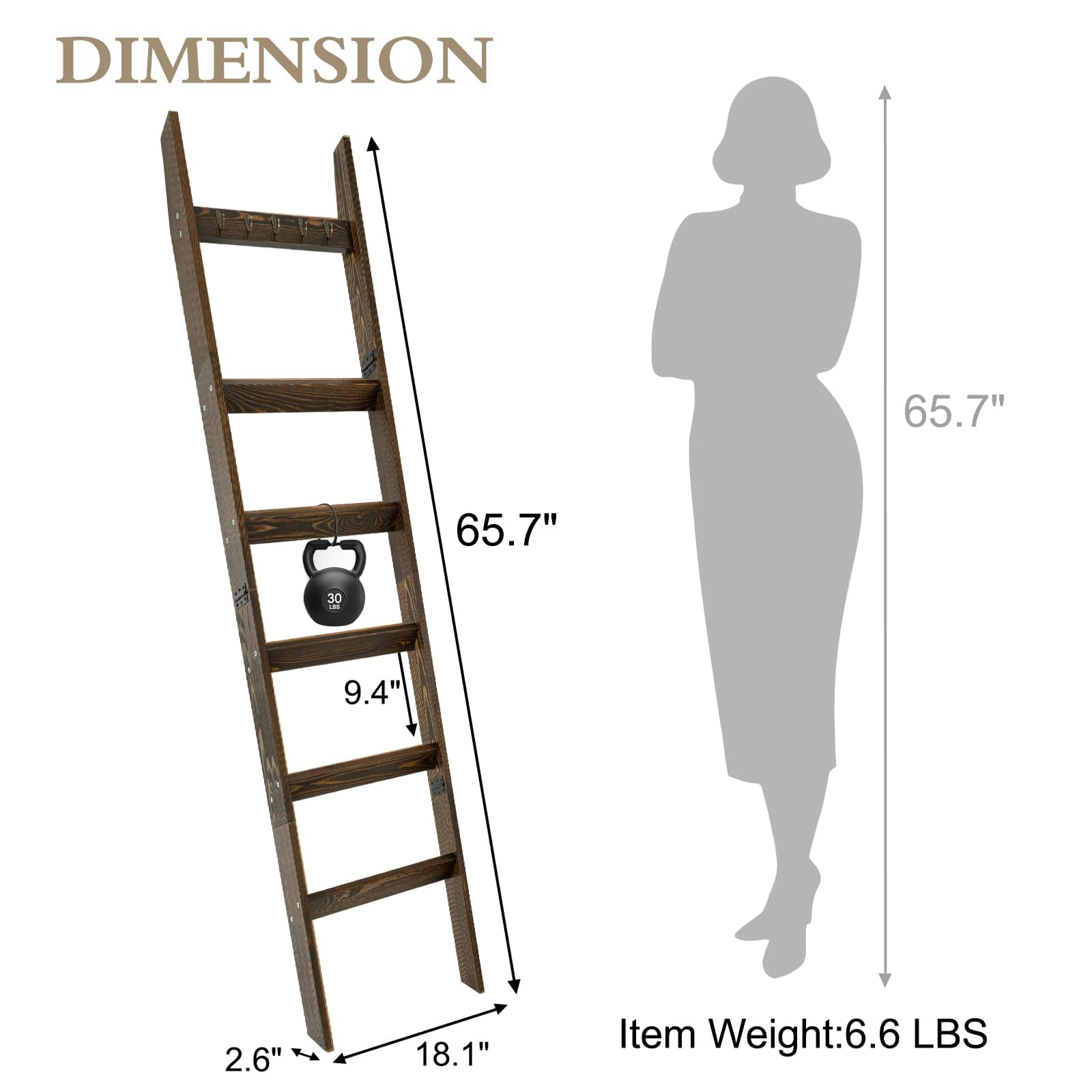 6-Tier Blanket Ladder Rustic Brown 5.4 Ft Wall-Leaning Quilt Rack With ...