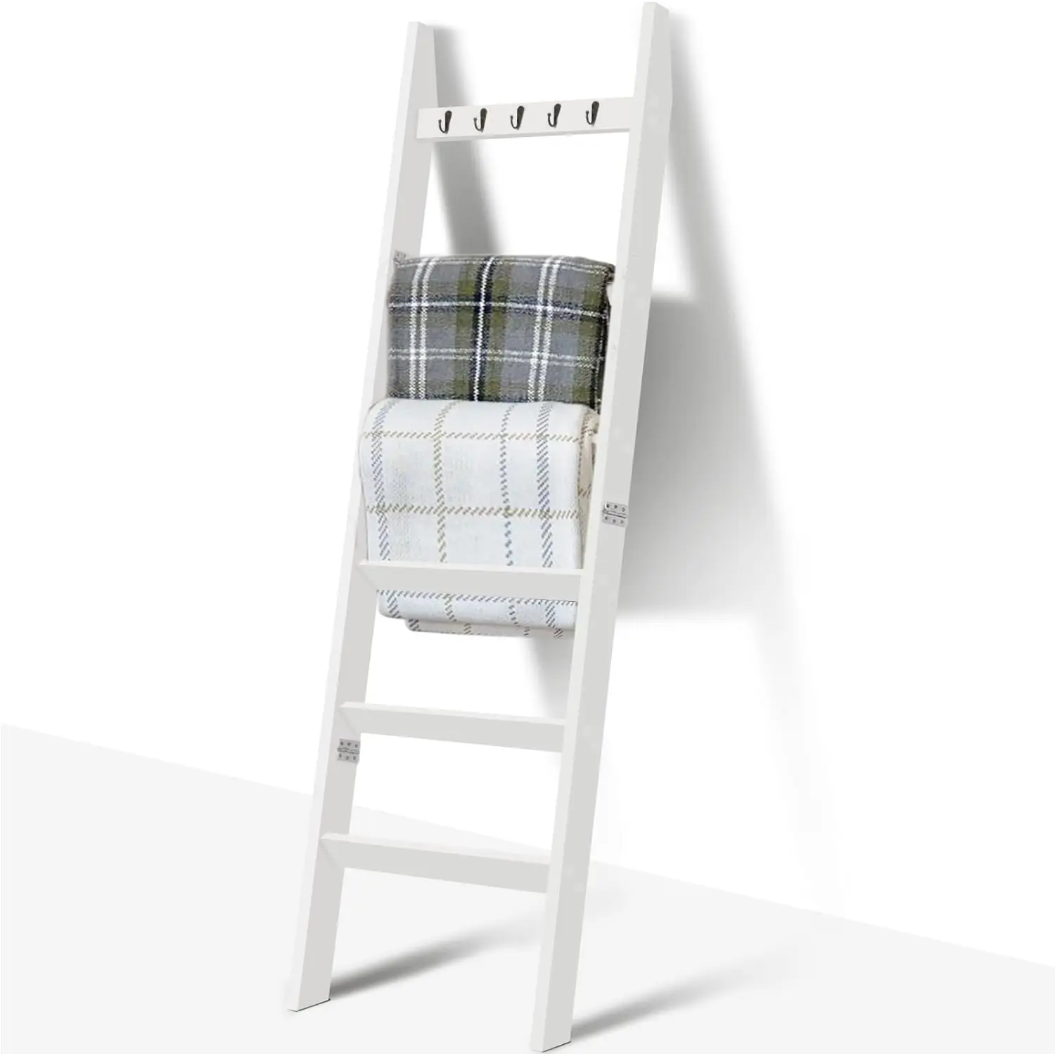 6-Tier Blanket Ladder with Hooks, 5.4 Ft Wall Leaning Blanket Ladders ...