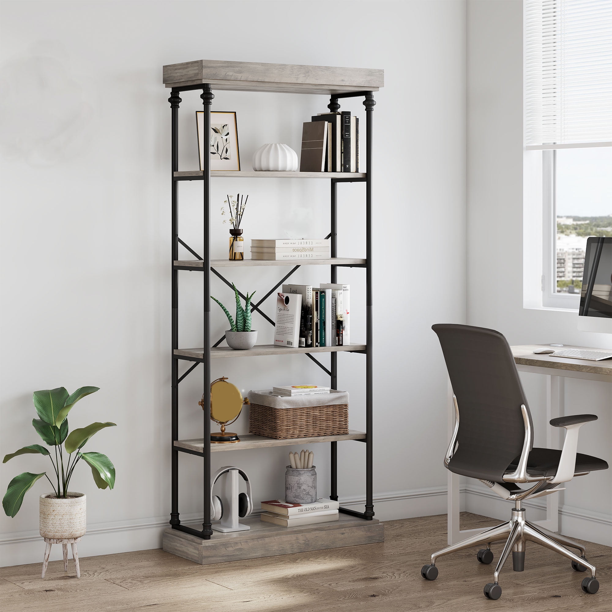 Walmart 6 Tier Open Book Rack, Small Space Wood Furniture, Industrial ...