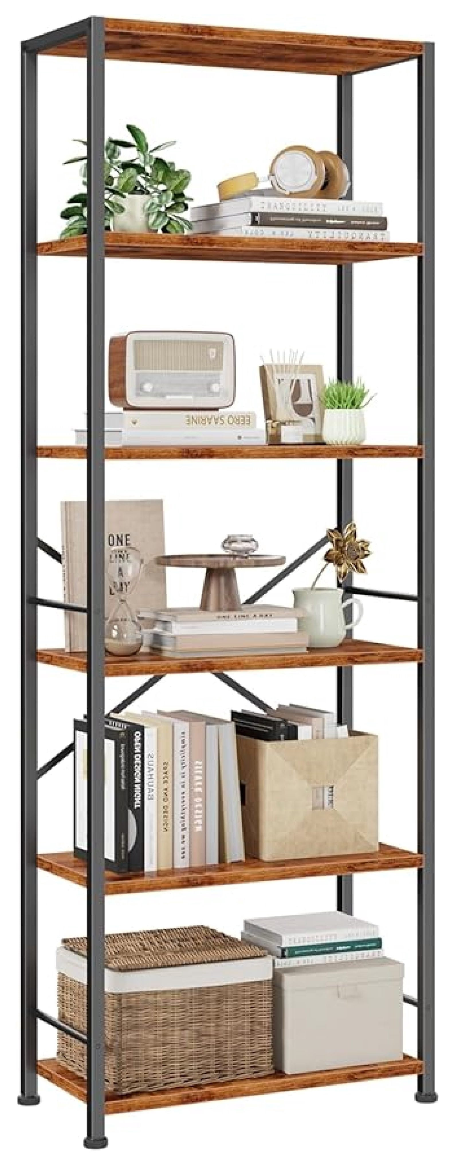 6 Tier Book Shelf, Industrial Open Bookcase, Tall Wide Shelving Unit ...