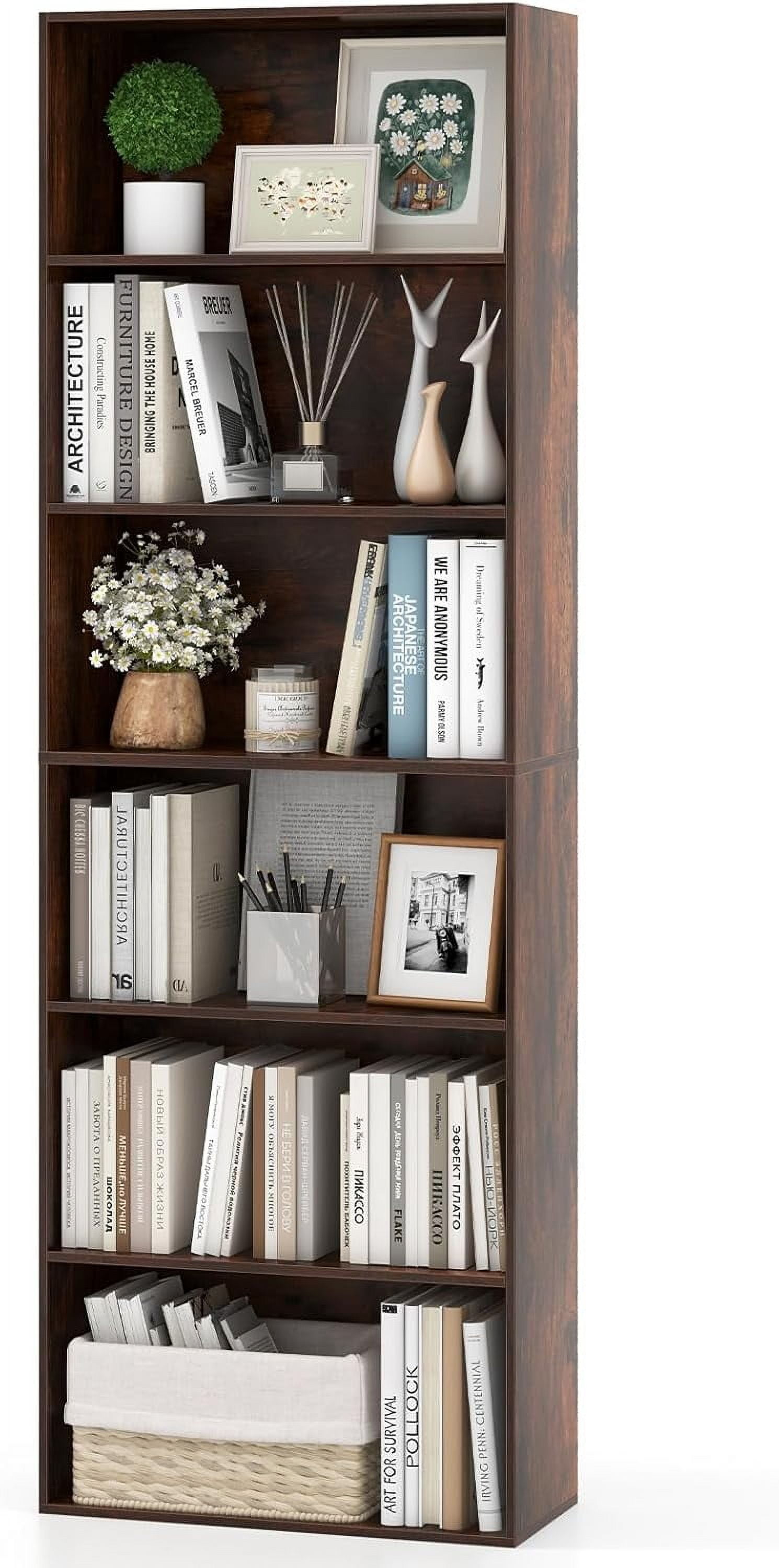 6-Tier Bookcase, 70" Tall Wooden Bookshelf, Freestanding Storage ...