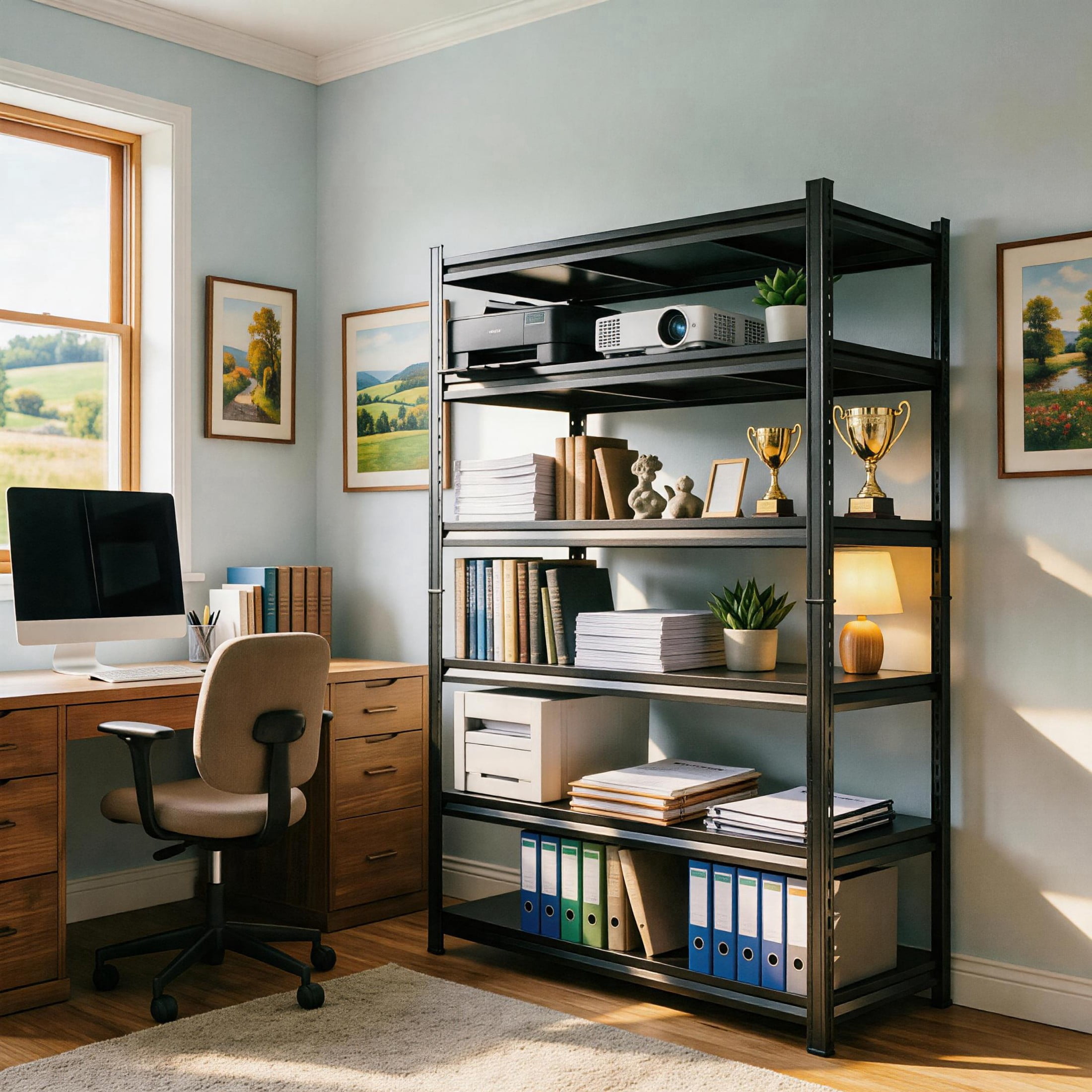 6-Tier Bookcase, Metal Bookshelf & Large Printer Stand,45" W x 78" H ...