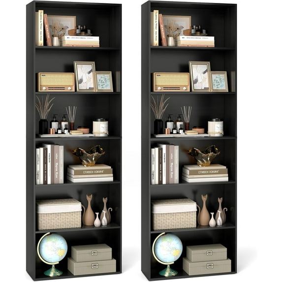 6-Tier Bookcase Set of 2, 70” Tall Freestanding Bookshelf with 6 Open ...