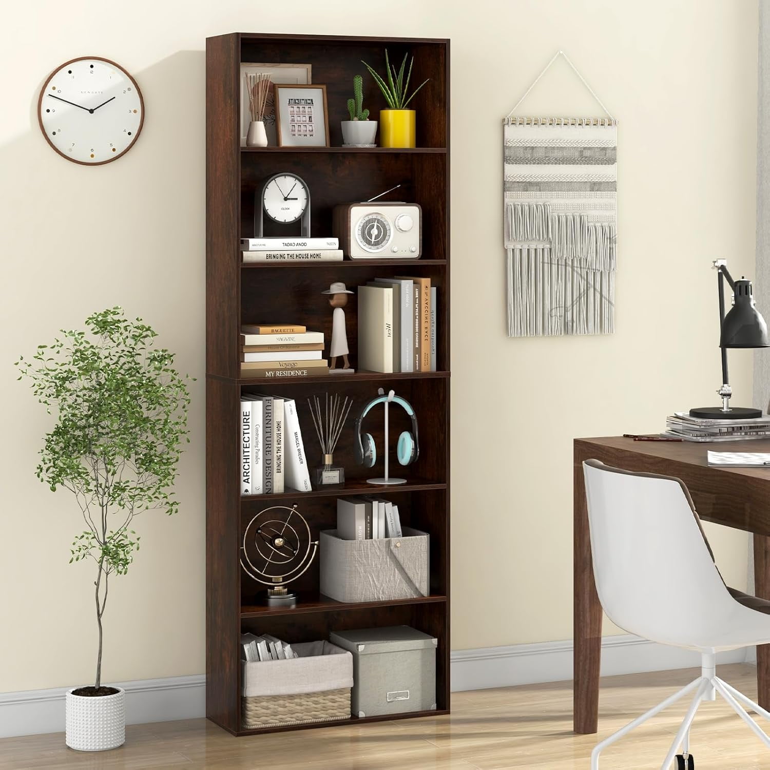 6 Tier Bookcase, Tall Bookshelves and Bookcases, Vertical Bookshelf ...
