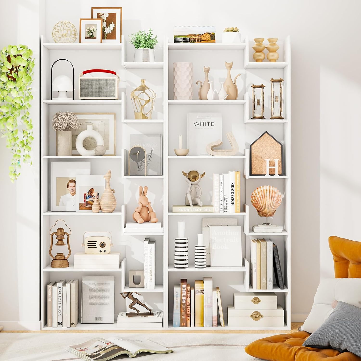 6 Tier Bookshelf, 64" Tall Bookcase with Staggered Shelves, 11 Open ...